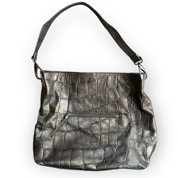 Kate Landry | Bags | Kate Landry Pewter Croc Embossed Leather Shoulder ...